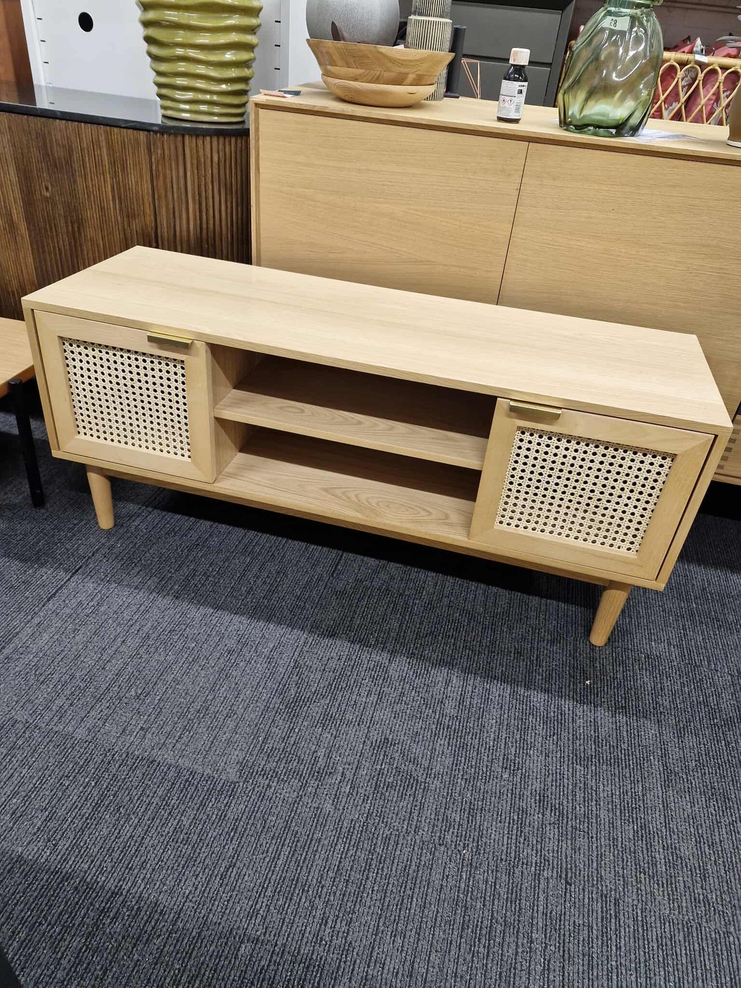 Oak and Rattan Tv Stand 120cm – ExdiFurniture