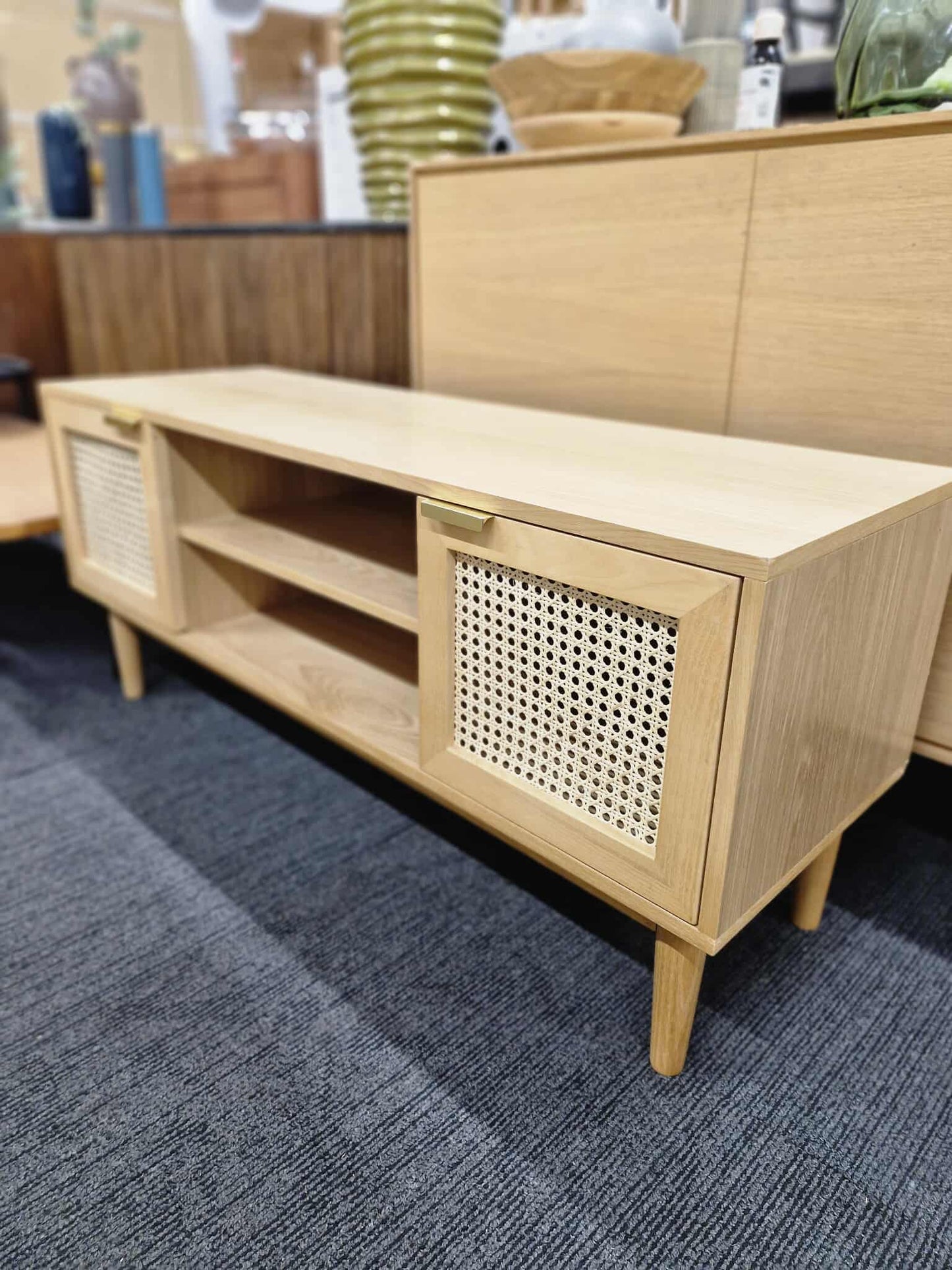Oak and Rattan Tv Stand 120cm – ExdiFurniture