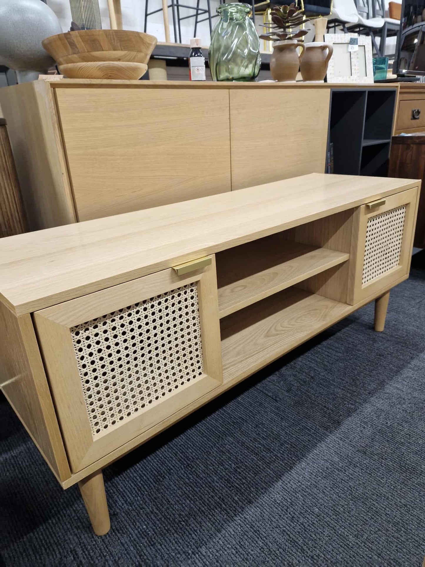 Oak and Rattan Tv Stand 120cm – ExdiFurniture