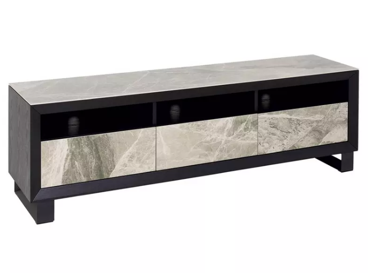 Ceramic Marble and Dark Wood TV Stand with open shelves and drawers ...